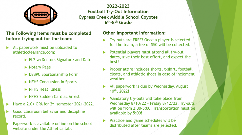 Football | Cypress Creek Middle School